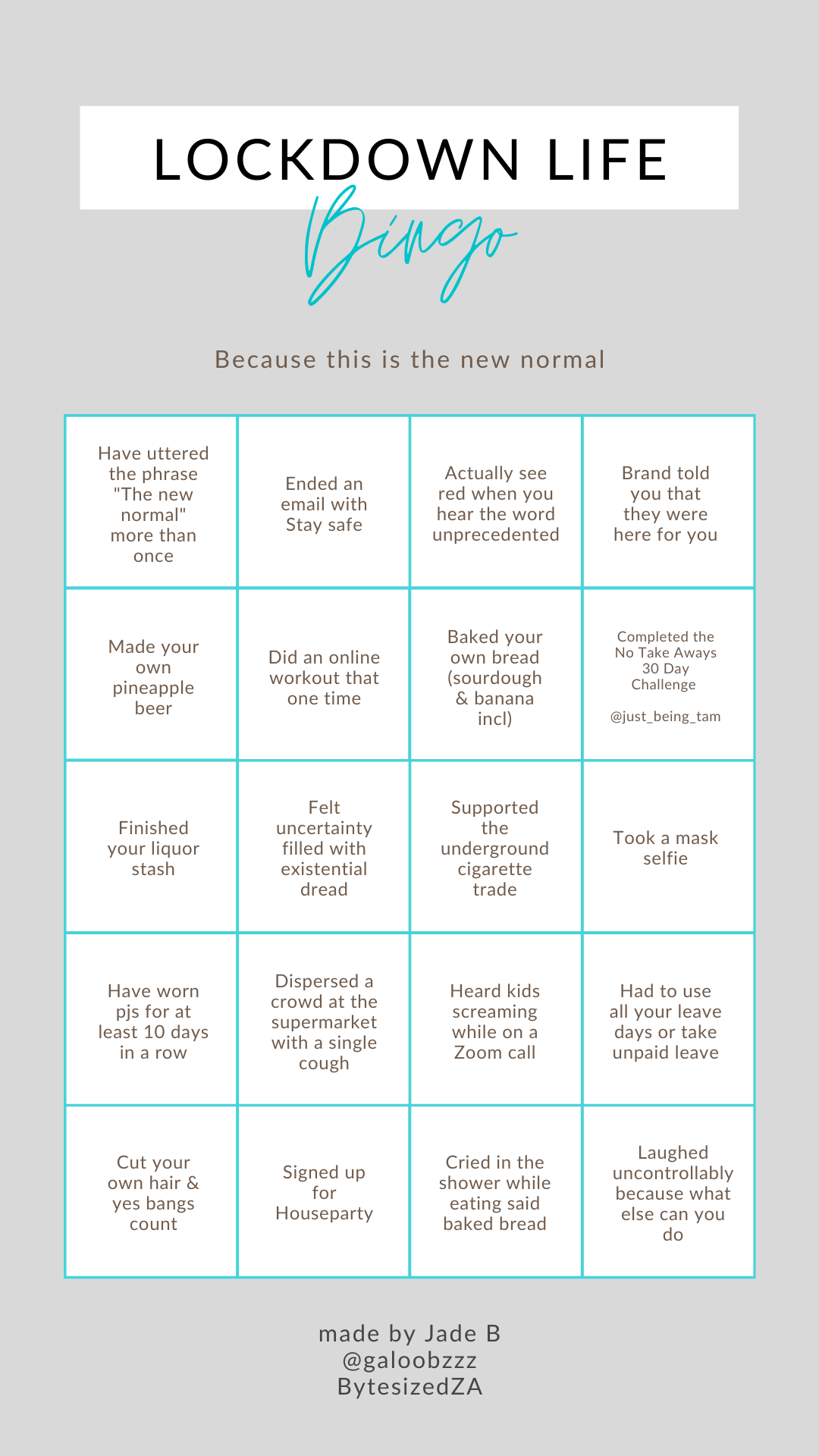 How to play Lockdown Life Bingo - BytesizedZA